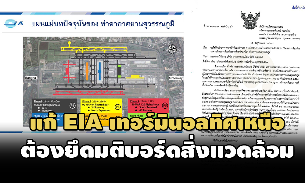 สผ.ร่อนหนังสือย้ำ‘ทอท.’ แก้ EIA-EHIA ‘เทอร์มินอลทิศเหนือ’ต้องยึดมติบอร์ดสิ่งแวดล้อมฯ