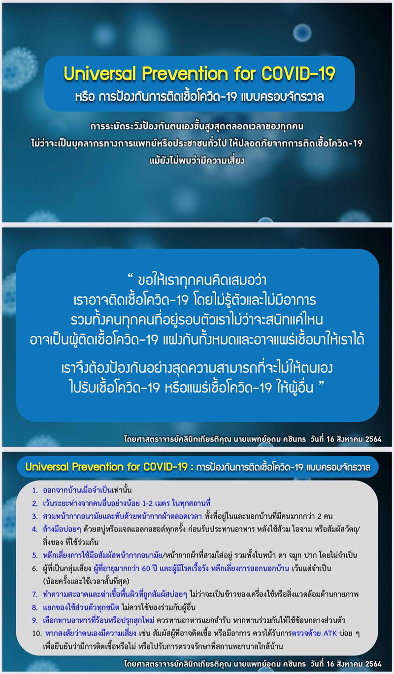 มองสังคมกับหมออุดม คชินทร : Universal Prevention for COVID-19