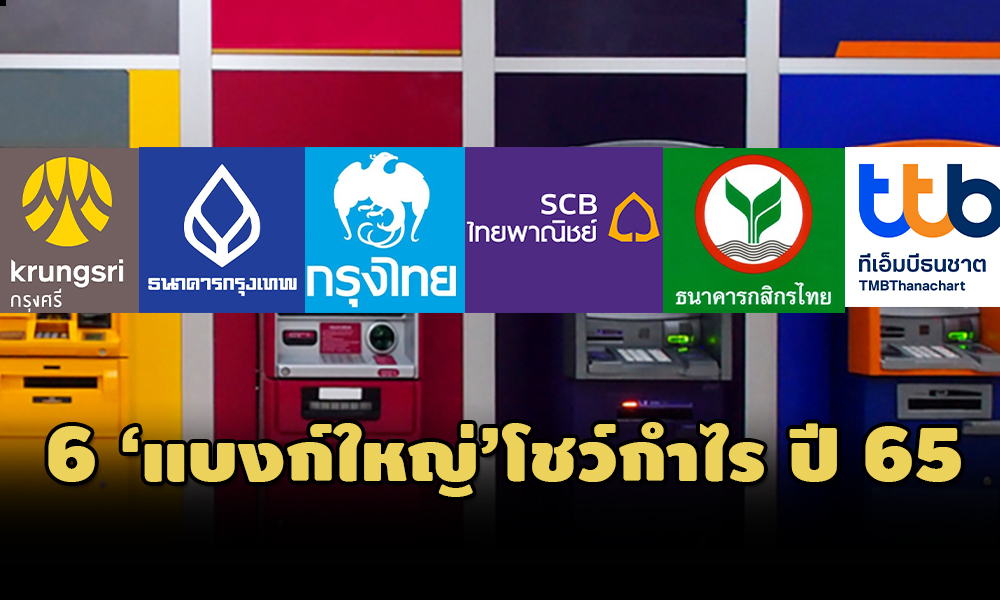 6 แบงก์ใหญ่ โชว์กำไรปี 65 'กรุงไทย'โตพุ่ง 56%-SCB เพิ่ม 5%-KBANK ตั้งสำรองฯ 5.1 หมื่นล.