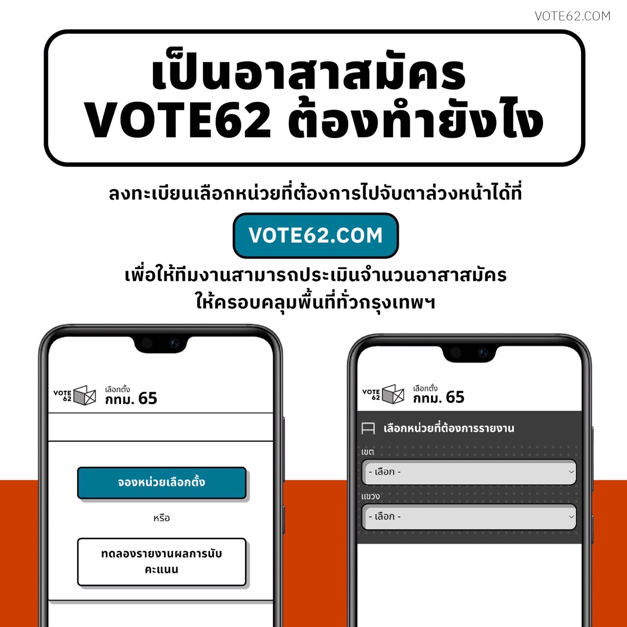 'VOTE 62' จับมือ iLaw เปิดรับอาสาสมัครรายงานผลเลือกตั้งผู้ว่าฯ กทม.-สก.คู่ขนาน