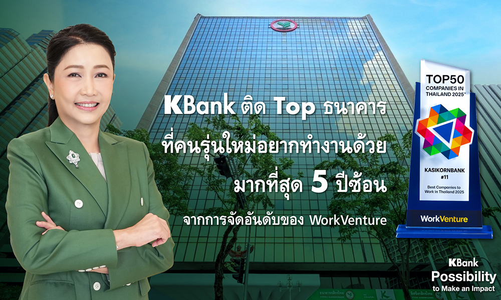 KBank ครองอันดับสูงสุดกลุ่มธนาคาร องค์กรที่คนรุ่นใหม่อยากทำงานด้วยมากที่สุดปี68